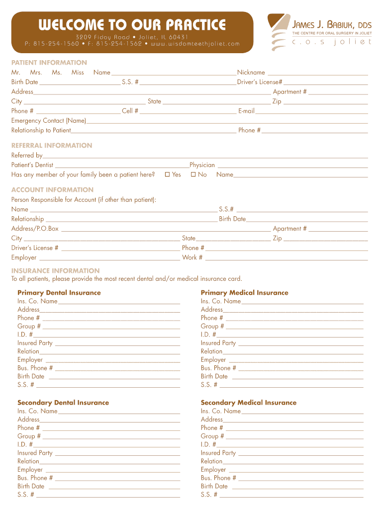 Fillable Online New Patient FormBabiukindd Fax Email Print - pdfFiller