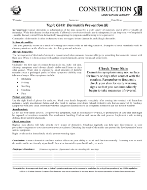 Fillable Online Topic C84 9 Dermatitis Prevention B - csc-safetycom Fax ...