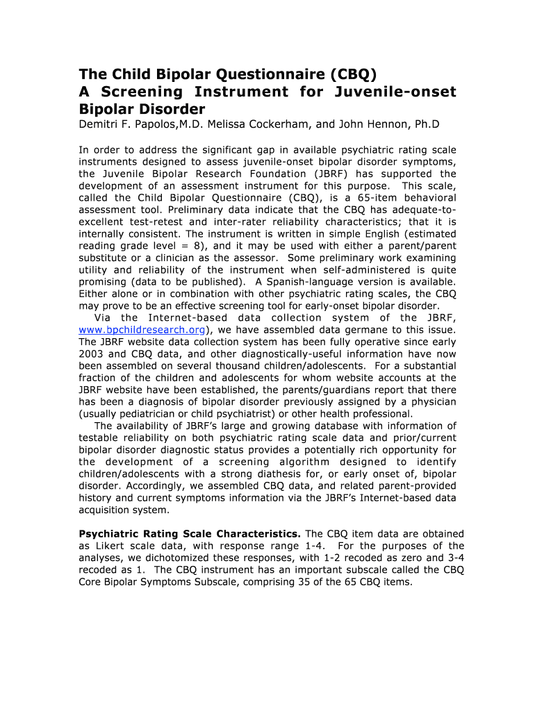 Child Bipolar Questionnaire Pdf - Fill Online, Printable, Fillable ...