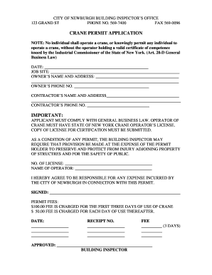 Fillable Online cityofnewburgh-ny Crane Permit Application - Newburgh ...
