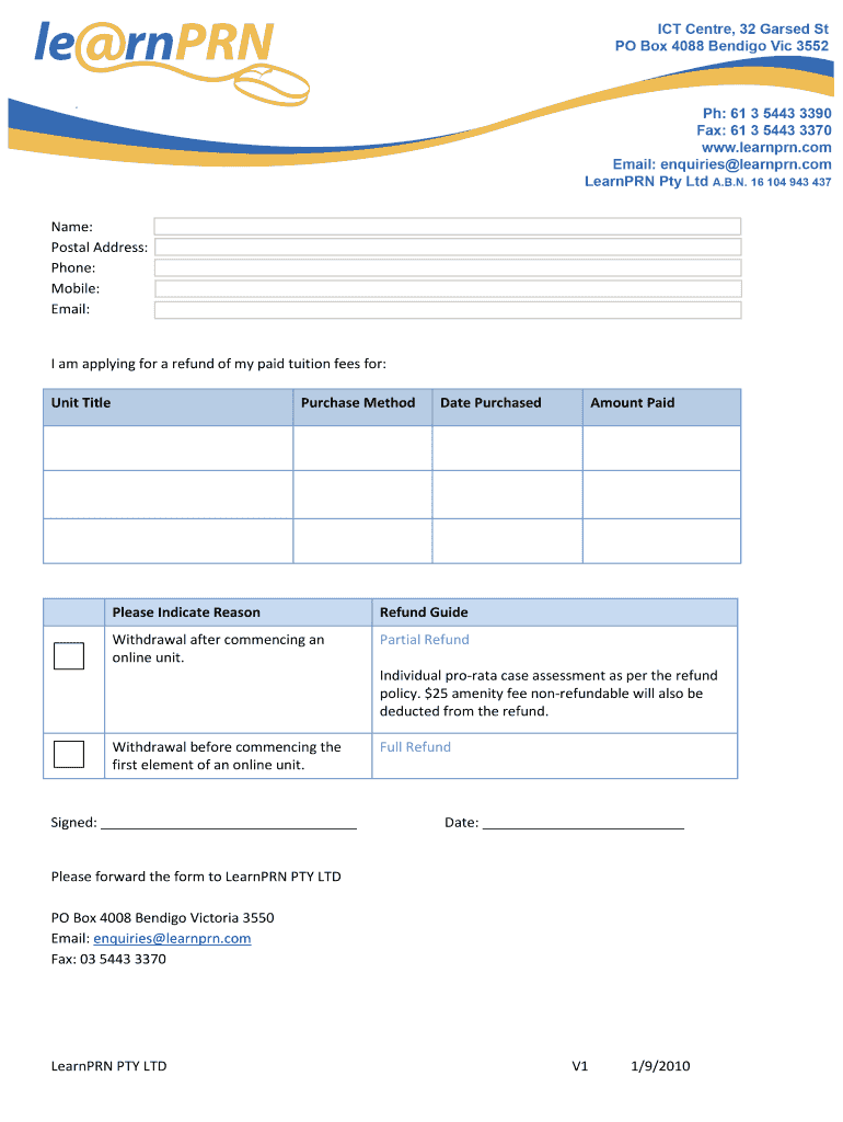 Fillable Online Refund form - LearnPRN Fax Email Print - pdfFiller