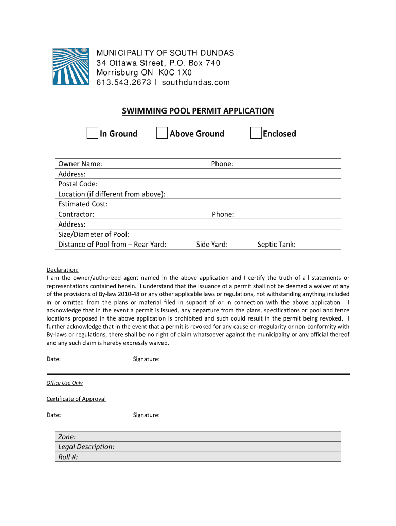 Fillable Online SWIMMING POOL bPERMITb APPLICATION In Ground Above ...