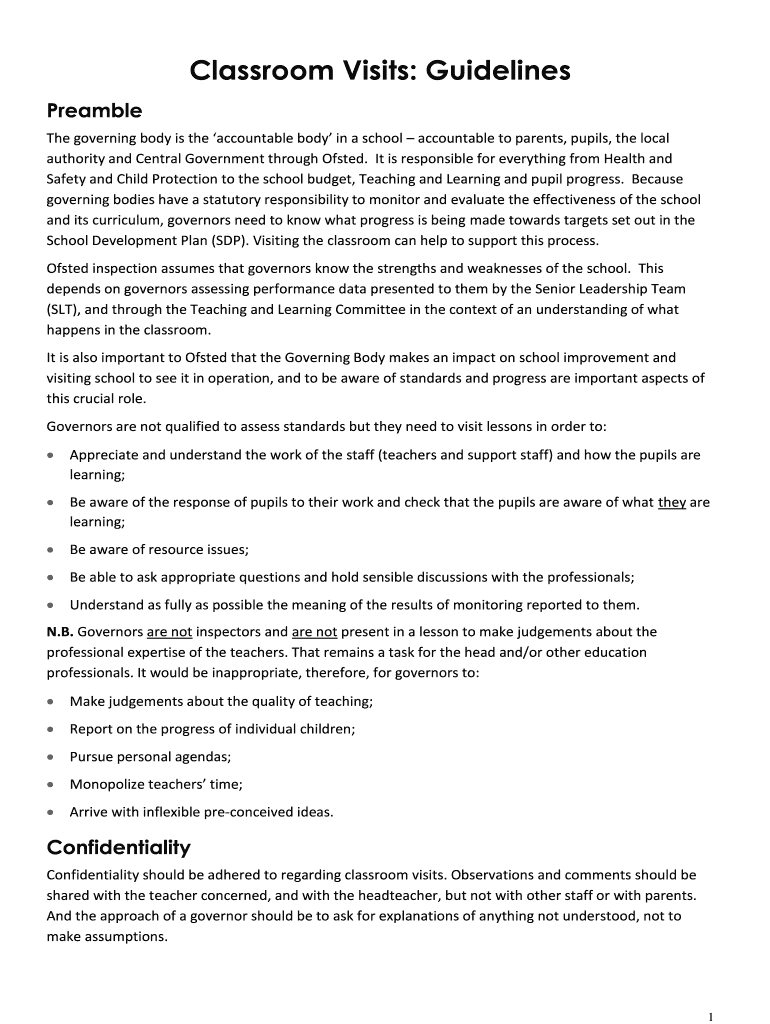 Fillable Online barnsleyga Classroom Visits Guidelines - barnsleygaorg ...