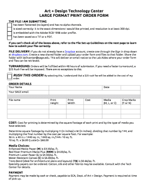 Fillable Online art sage BArtb Design Technology Center LARGE FORMAT ...