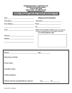 Fillable Online Diagnostic general submission form - Addison Labs Fax Email Print - pdfFiller