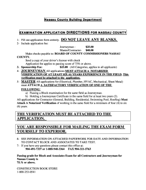 Fillable Online Examination Application Directions - Nassau County Fax ...