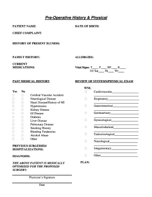 Fillable Online Pre-Operative History Physical - DrMoy.com Fax Email ...