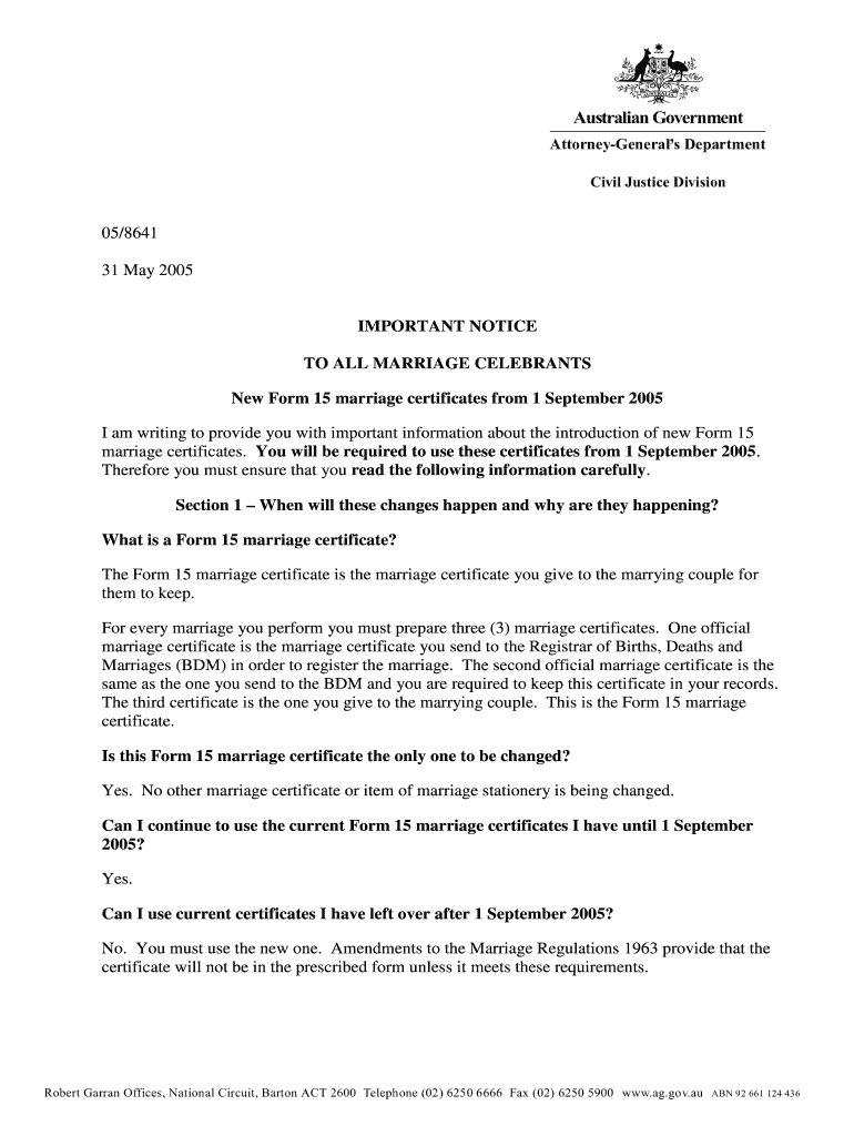 Fillable Online Form 15 Marriage bCertificatesb Notice Fax Email Print ...