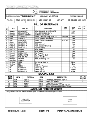 Fillable Online Bill of materials tooling list labeling requirements ...