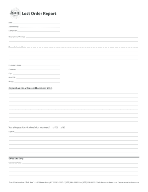 Fillable Online Lost Order Report - Sun Windows Inc Fax Email Print ...