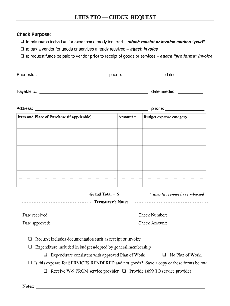 Fillable Online lthspto Pta reimbursement voucher - LTHS PTO Fax Email ...