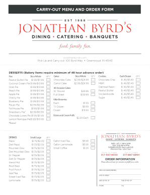 Fillable Online CARRYOUT MENU AND ORDER FORM Fax Email Print - pdfFiller