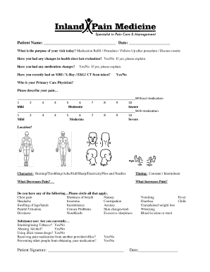 Fillable Online Intake Form - Inland Pain Medicine Fax Email Print ...