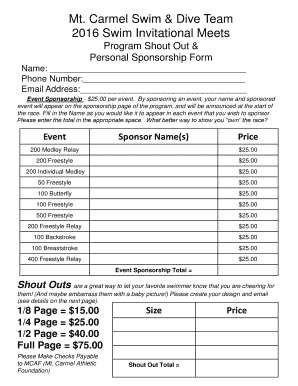 Fillable Online mchsswimndive Mt Carmel Swim amp Dive Team 2016 Swim ...