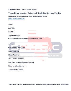 Fillable Online setrac EMResource User Access Form Texas Department of ...