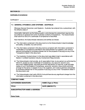 Fillable Online SECTION C3 Certificate of Compliance Certificate ...