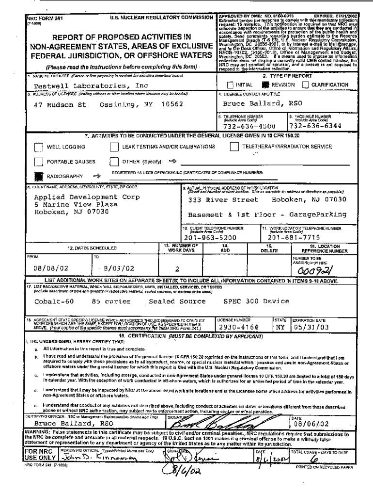 Fillable Online Testwell Laboratories, Inc., Form 241, Revision ...