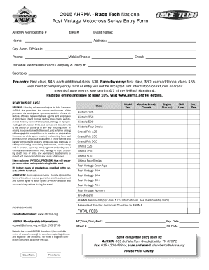Fillable Online Race Tech National Post Vintage Motocross Series Entry ...