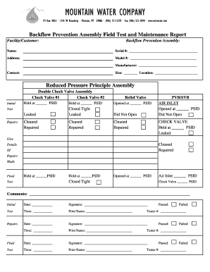 Fillable Online Backflow Prevention Assembly Field Test and Maintenance ...