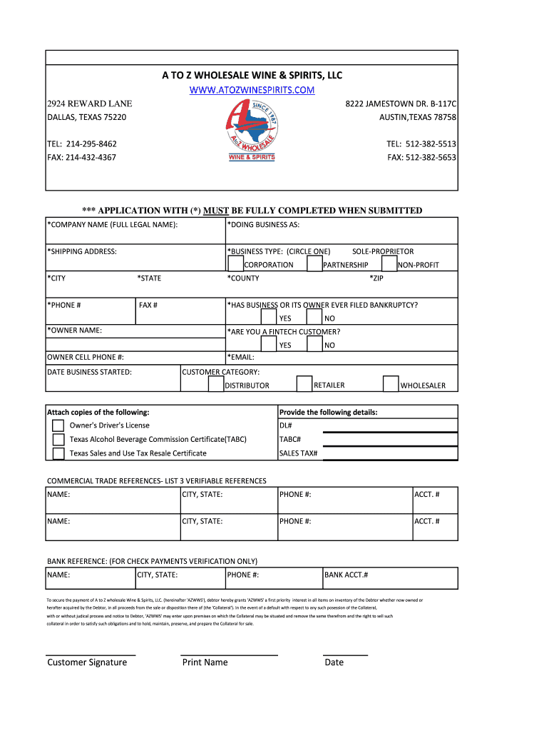 Fillable Online To download - A to Z Wholesale Wine amp Spirits Fax Email Print - pdfFiller
