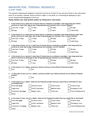 Fillable Online Managing Risk Questionnaire - Iridium Financial ...