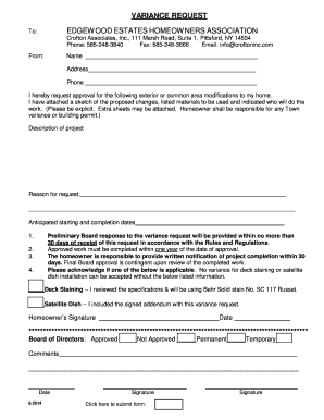 Fillable Online Variance request edgew ood estates homeow ners ...