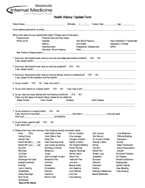 Fillable Online Health History Update Form - Unity Healthcare Fax Email ...