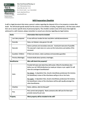 Fillable Online Will Preparation Checklist Fax Email Print - pdfFiller