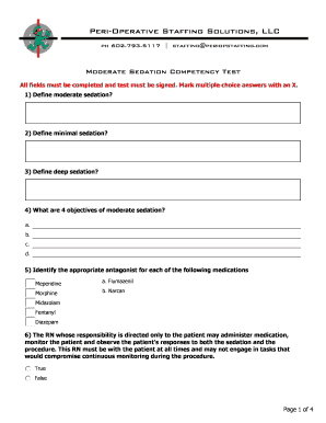 Fillable Online Moderate Sedation Competency Test ...