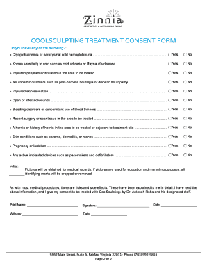 Fillable Online COOLSCULPTING TREATMENT CONSENT FORM - Zinnia ...