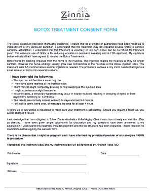 Fillable Online BOTOX TREATMENT CONSENT FORM - Zinnia Aesthetics Fax ...