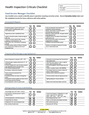 Fillable Online Health Inspection Criticals Checklist Date Fax Email ...