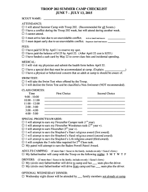 Fillable Online troop202 TROOP 202 SUMMER CAMP CHECKLIST Fax Email ...