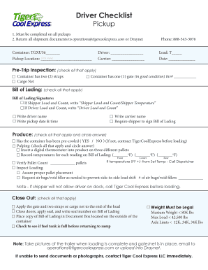 Fillable Online Driver Checklist Fax Email Print - pdfFiller