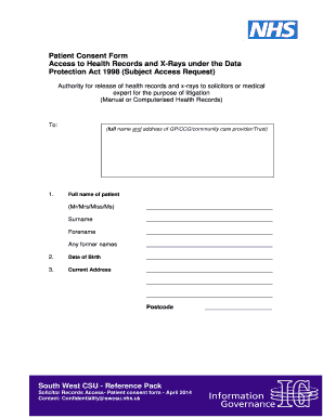 Fillable Online protectinginfo nhs Solicitor Records Access - Patient consent form ...