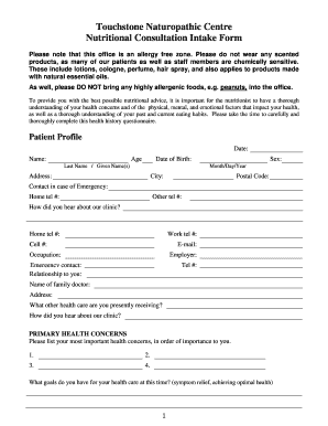Fillable Online Touchstone Naturopathic Centre bNutritionalb ...