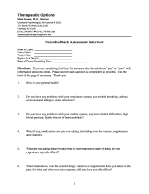 Fillable Online therapeuticoptions Neurofeedback Asessment Form ...