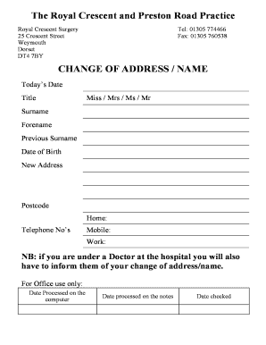 Fillable Online royalcrescentsurgery co Change of details form - Royal ...