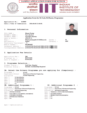 Fillable Online SAMPLE bAPPLICATIONb FORM FOR MTECH Fax Email Print - pdfFiller