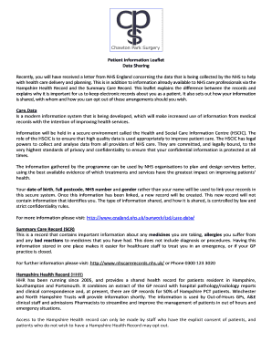 Fillable Online chawtonparksurgery nhs Patient information Leaflet Data ...