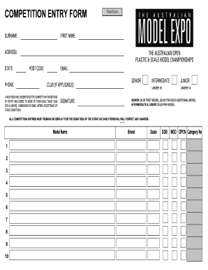 Fillable Online COMPETITION ENTRY FORM - Model Expo Fax Email Print ...