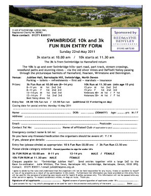 Fillable Online SWIMBRIDGE 10k and 3k FUN RUN ENTRY FORM Fax Email ...