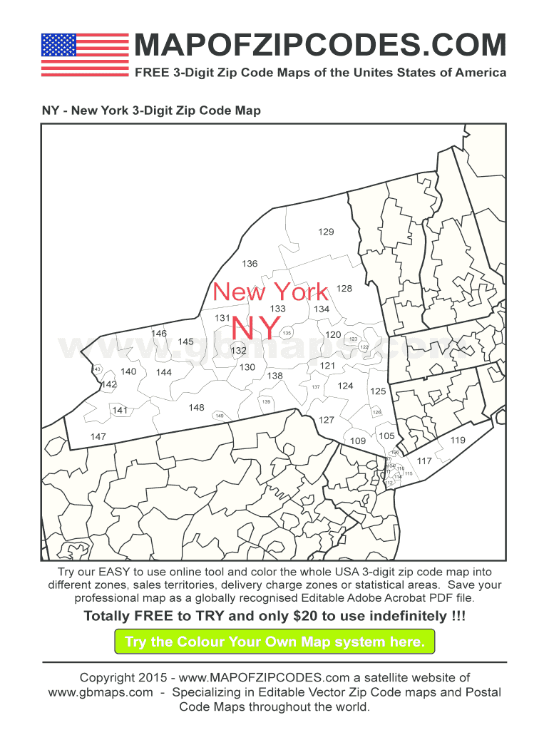 Fillable Online New York - USA Zipcode Maps 3-Digit Zip code Map Fax ...