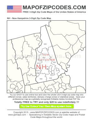 Fillable Online New Hampshire - USA Zipcode Maps 3-Digit Zip code Map ...