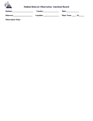 Fillable Online Student Behavior Observation- Anecdotal Record - eCST ...