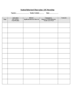 Fillable Online Student Behavioral Observation- ABC Recording Fax Email ...