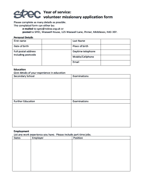 Fillable Online Year of service volunteer missionary application form ...