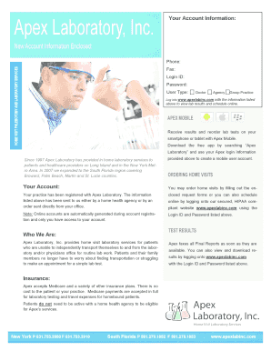 Fillable Online Apex Laboratory Inc Your Account Information Fax Email ...