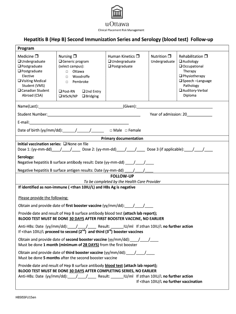 Fillable Online orm uottawa Hepatitis B (Hep B) Second Immunization ...