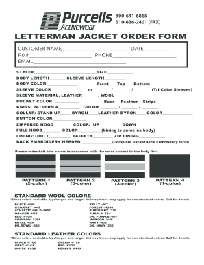 Fillable Online LETTERMAN JACKET ORDER FORM - bjacketbackbbcomb Fax ...
